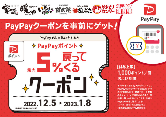 【寧々家・いろはにほへと・時遊館やきとりセンター・暖や・ぎんぶた・甘太郎】PayPayでお支払いすると最大5％戻ってく | ニコニコニュース