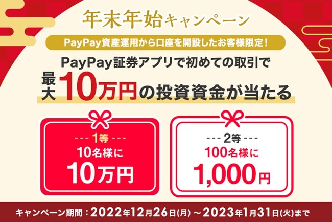 「PayPay証券アプリ、初めての取引で最大10万円の投資資金が当たる！年末年始キャンペーン」開催 | ニコニコニュース
