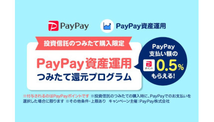 PayPay資産運用、0.5％分ポイント還元する「つみたて還元プログラム」開始 | ニコニコニュース