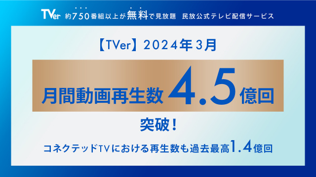 TVer、月間再生数が過去最高4.5億回を記録 『ふてほど』など話題のドラマや名作が後押し | ニコニコニュース