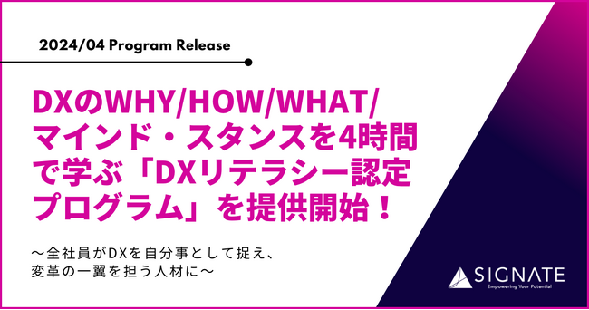 SIGNATE、DXのWhy/How/What/マインド・スタンスを4時間で学ぶ「DXリテラシー認定プログラム」を提供 | ニコニコニュース