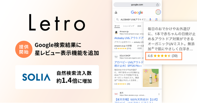 「Letro」、Google検索結果へのレビュー表示機能を追加 | ニコニコニュース