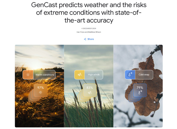 Google DeepMind、高精度天気予測AI「GenCast」をオープンソース化 | ニコニコニュース