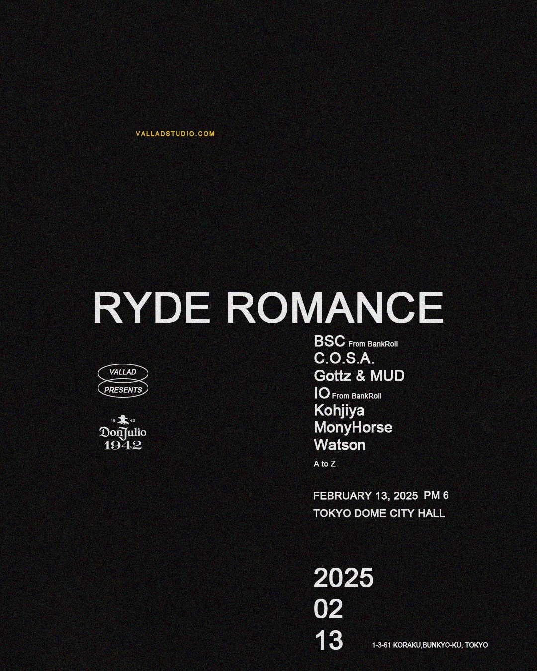 VALLADによる初の主催ライブイベント『RYDE ROMANCE』、2025年2月にTOKYO DOME CITY | ニコニコニュース